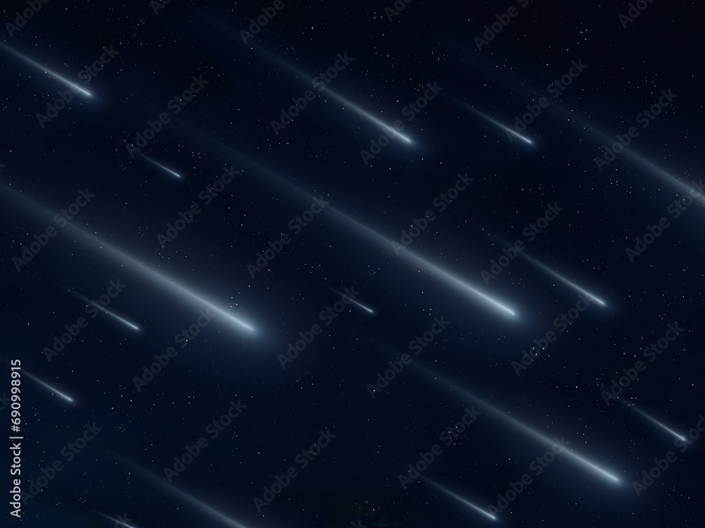 Shooting stars on a dark background. Stream of meteorites in the sky ...