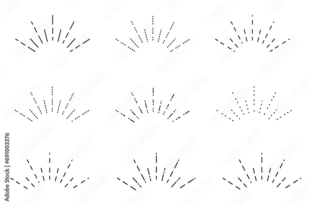Doodle radial line rays. Hand drawn round corner shine. Sunburst ...