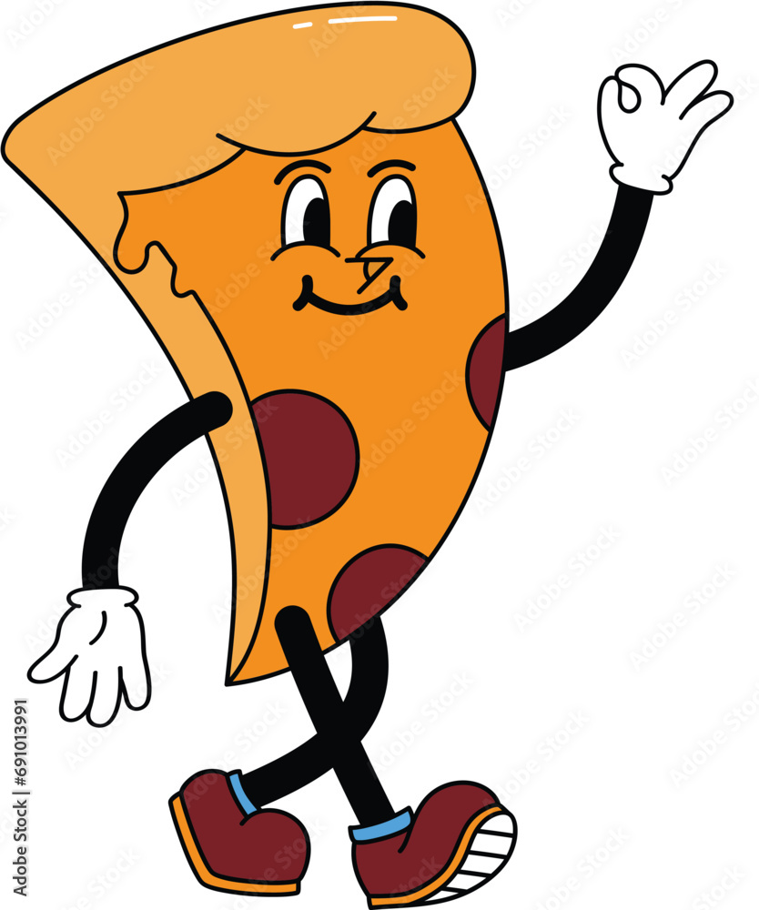 Pizza cartoon character.Vector cartoon vector pizza mascot design retro ...