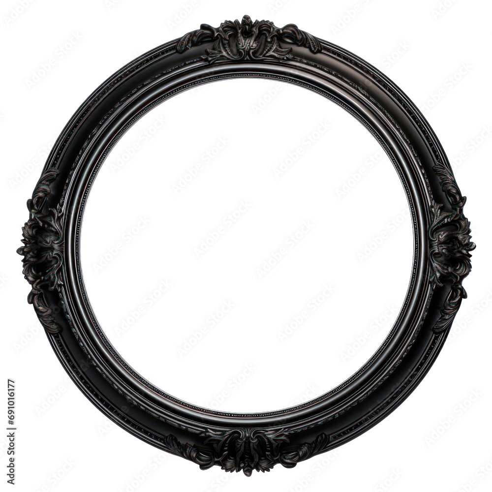 Antique black circle frame photo with empty blank canvas. PNG cut out ...