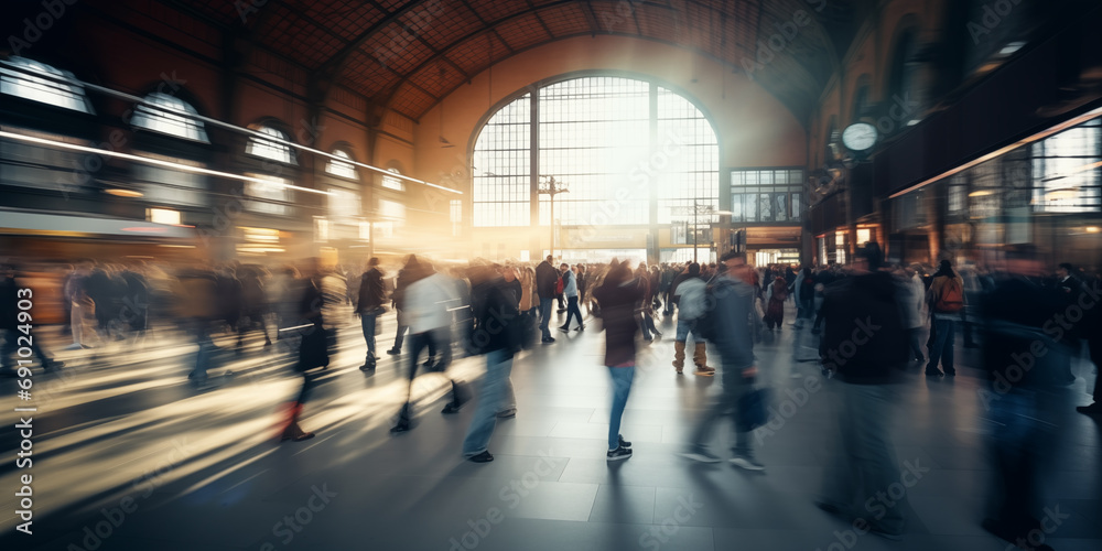 Train station with crowd people walking motion blur in train station ...