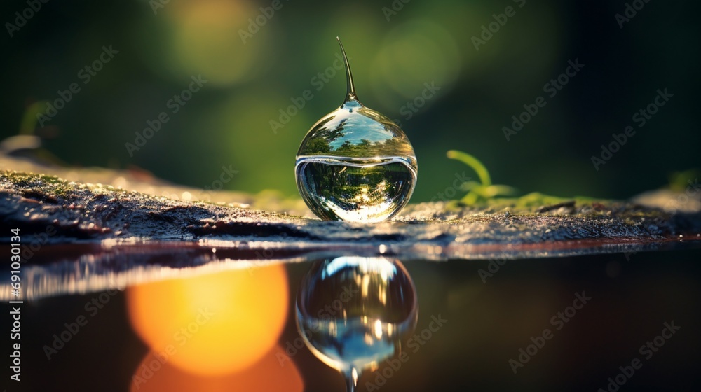 the essence of a water droplet about to merge with a larger body of ...