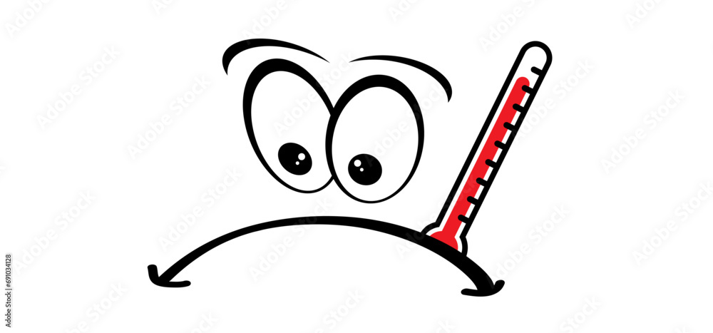 Cartoon Sick or Ill person. Fahrenheit, Celsius thermometer in his ...