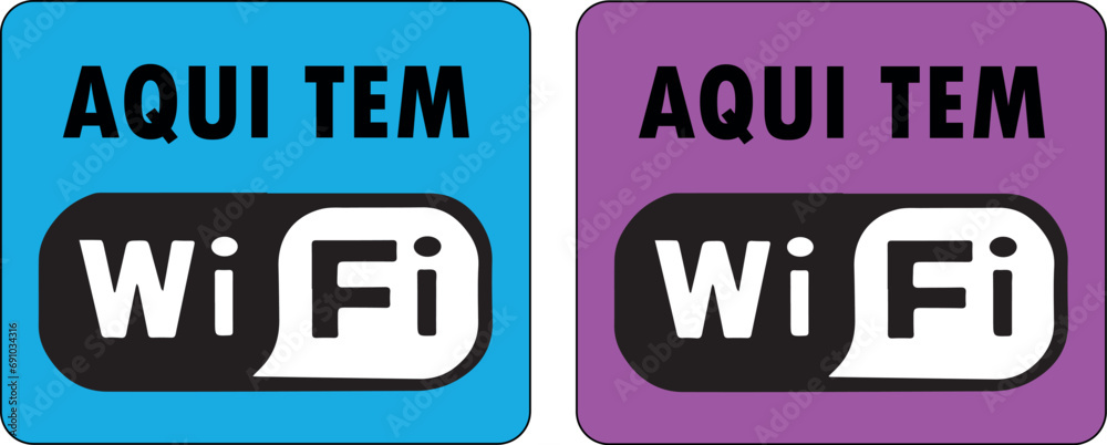 Aqui Tem Wi-fi. Dupla de placas informativas nas cores Azul e Rosa com ...