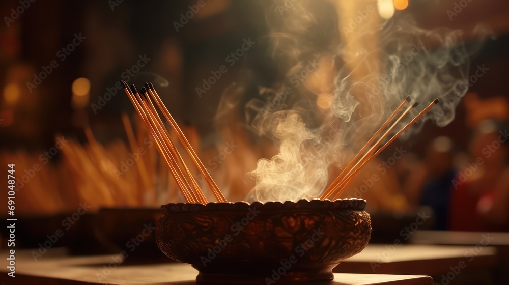 Incense is flourishing in the Buddhist temple, where monks are chanting ...