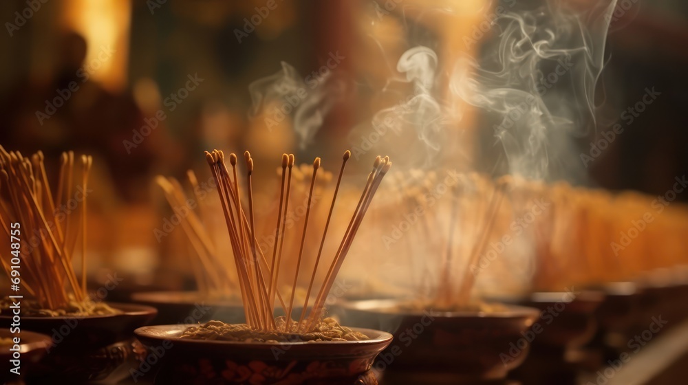 Incense is flourishing in the Buddhist temple, where monks are chanting ...