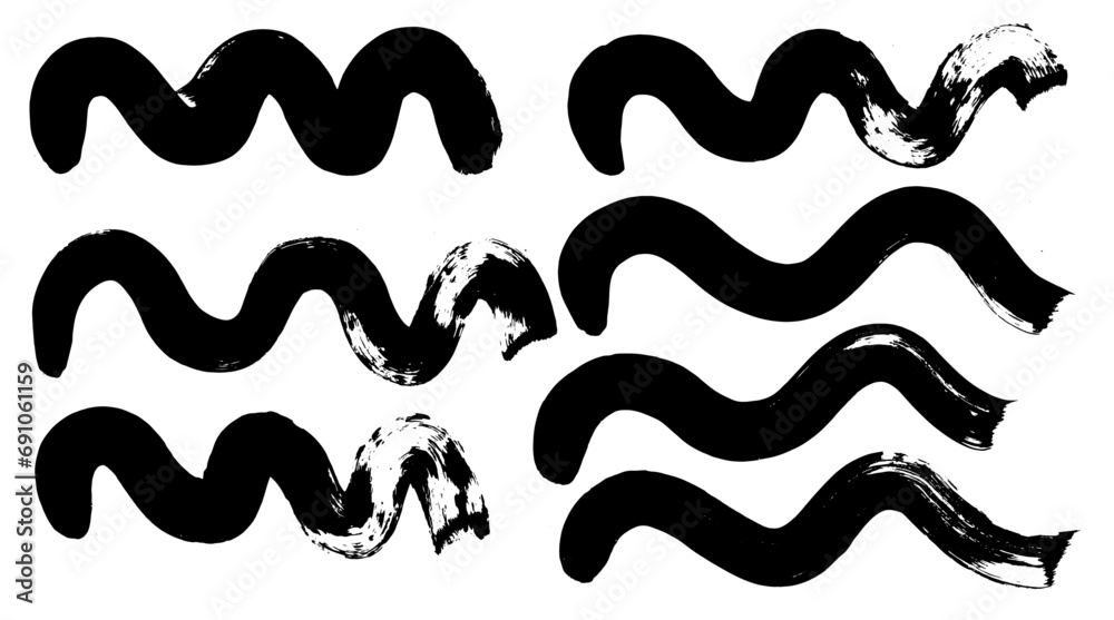 Vetor de Set de trazos gestuales realizados con pincel y pintura ...