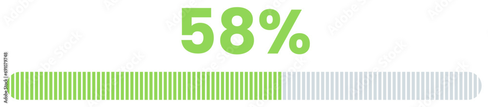 58% Loading. 58% progress bar Infographics vector, 58 Percentage ready ...