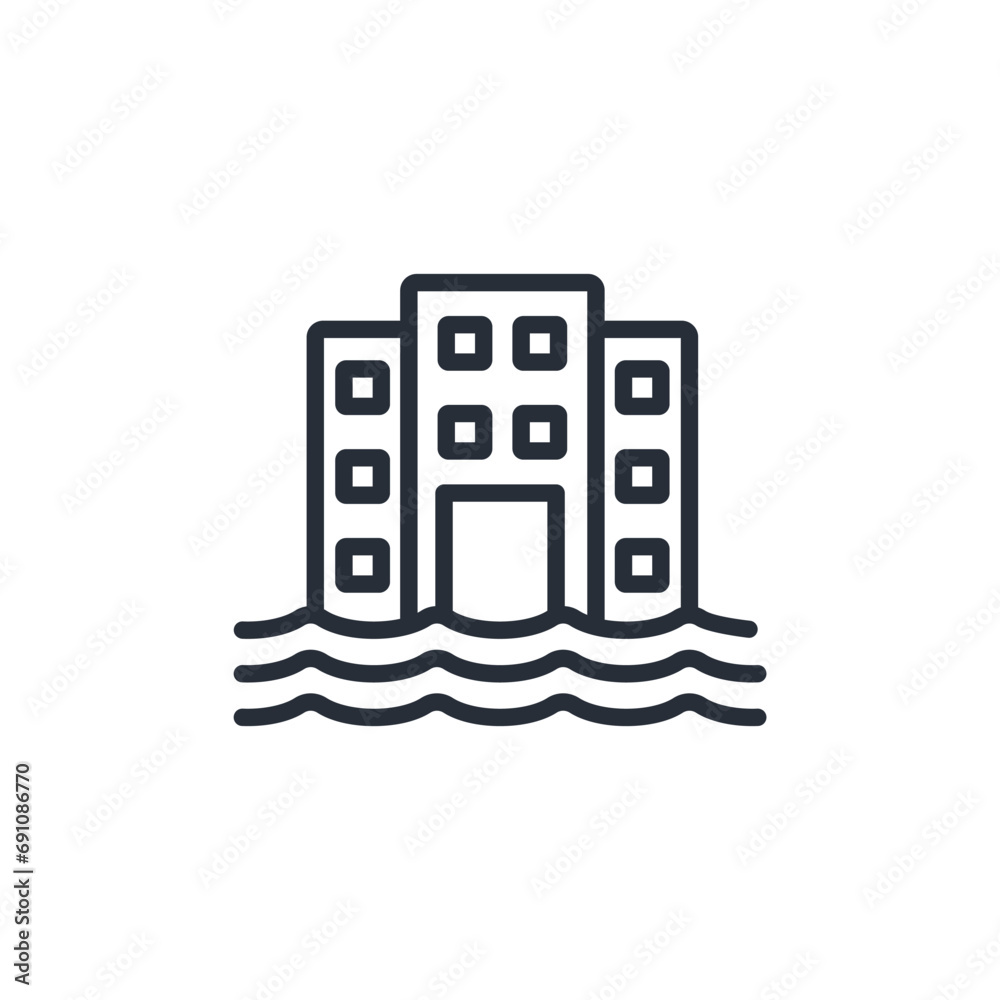 sea level rise icon. vector.Editable stroke.linear style sign for use ...