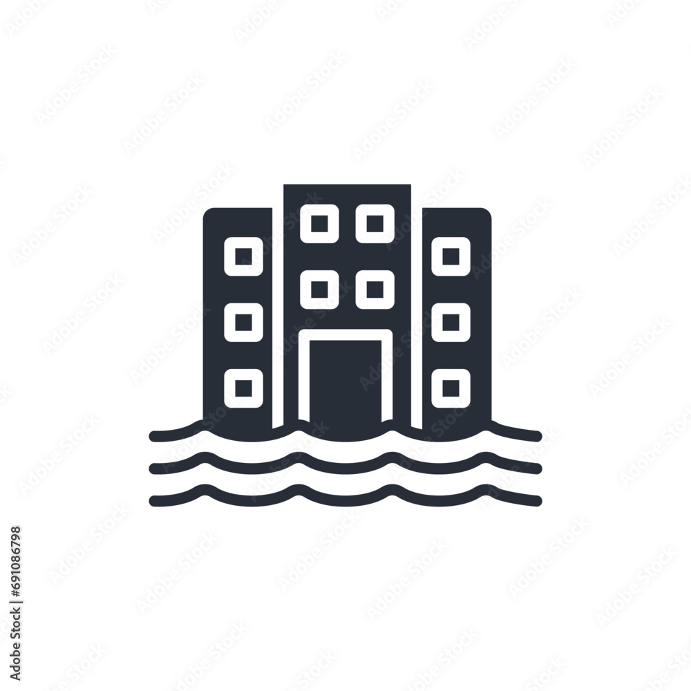 sea level rise icon. vector.Editable stroke.linear style sign for use ...