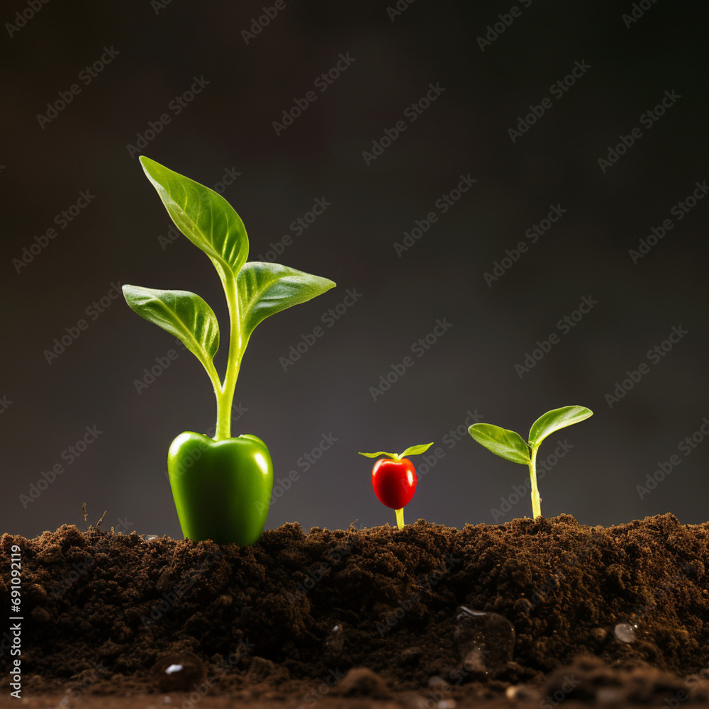 timelapse of a bell pepper plant growing from a seed to a small sprout ...