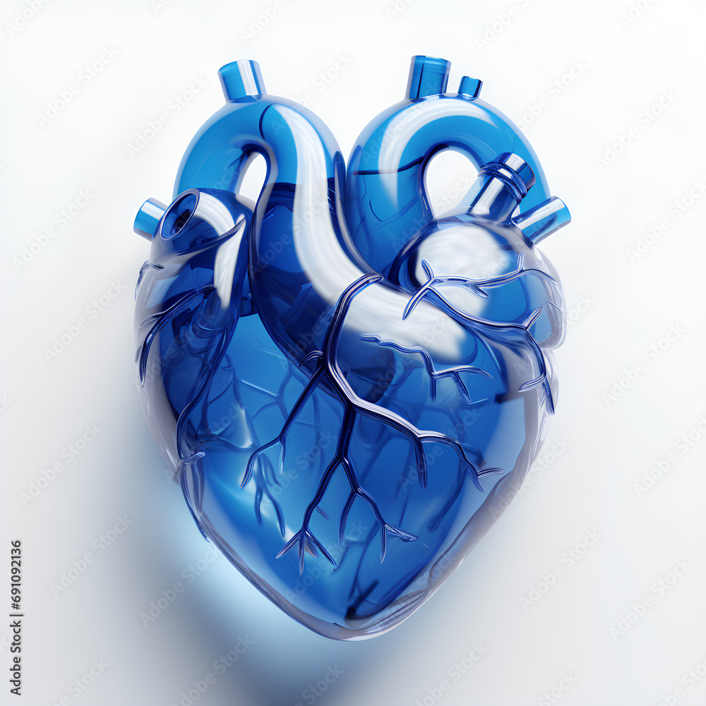 Logo of a blue human heart in full view with transparent skin depth ...