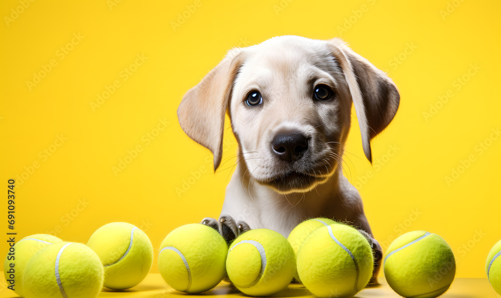 cute dog wallpaper jumping playing tennis ball background copy space ...