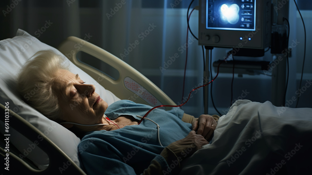 Polysomnography sleep study of body functions senior woman medical ...