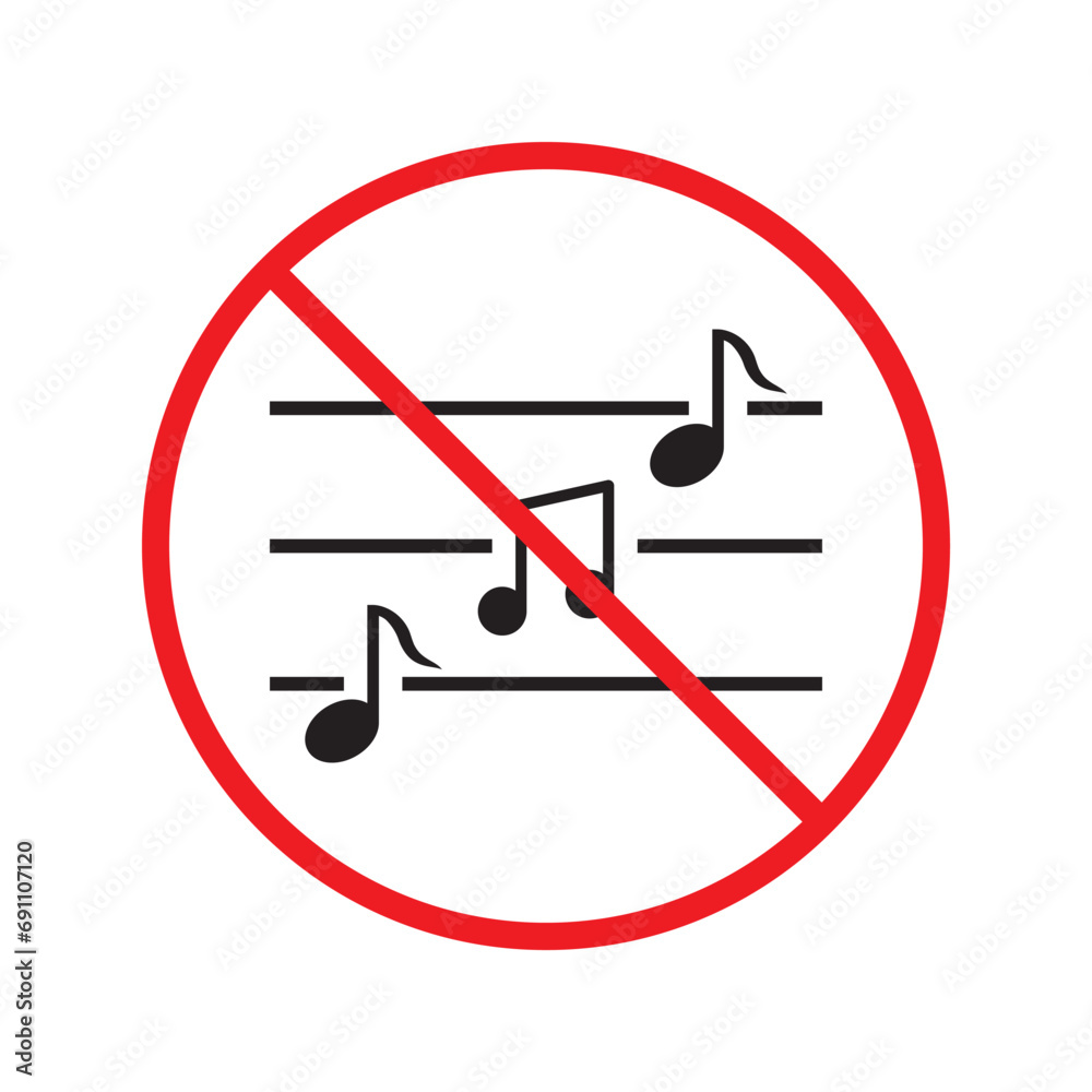 No music icon. Forbidden noise icon. No sound vector sign. Prohibited ...