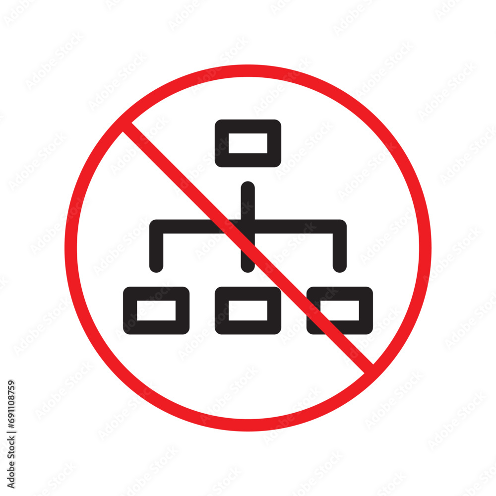 Prohibited company structure vector icon. No Hierarchy icon. Forbidden ...
