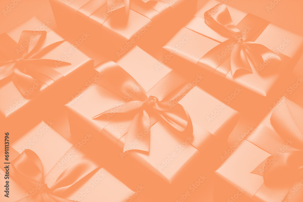 Present boxes in trending color of the year 2024. Soft peach fuzz color ...