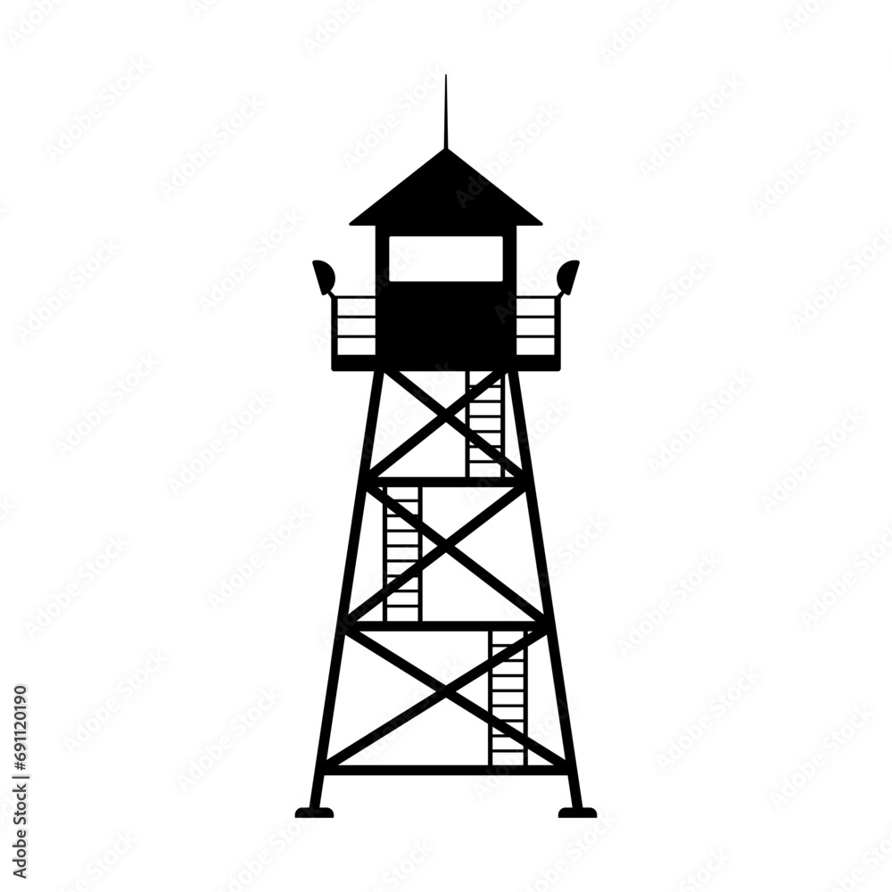 Watchtower icon. Black silhouette. Front side view. Vector simple flat ...