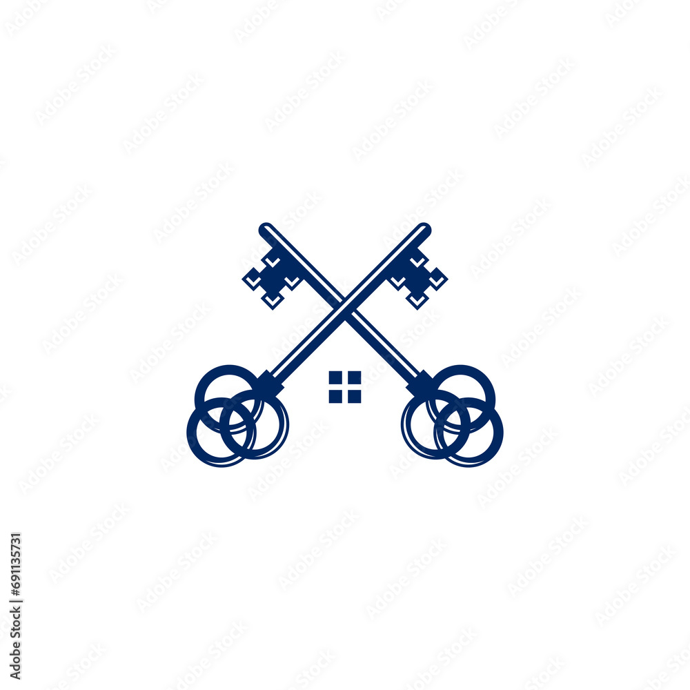 Royal gold key icon. Modern real estate logo template. Crossed classic ...