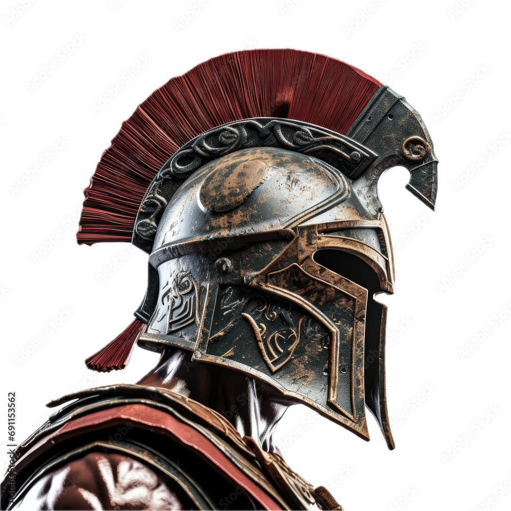 a Spartan/Greek soldier wearing a War helmet, side view in a PNG, in an ...