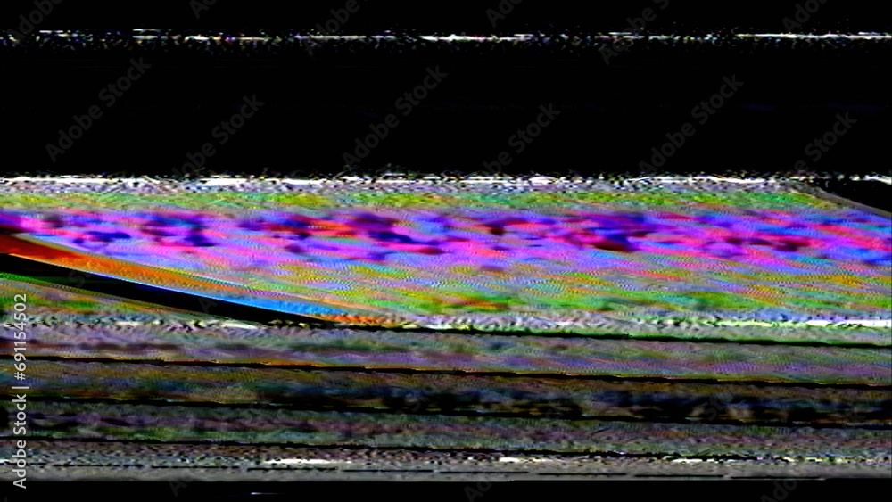 Analog glitch. VHS noise. Old tv distortion. Pink green blue color ...