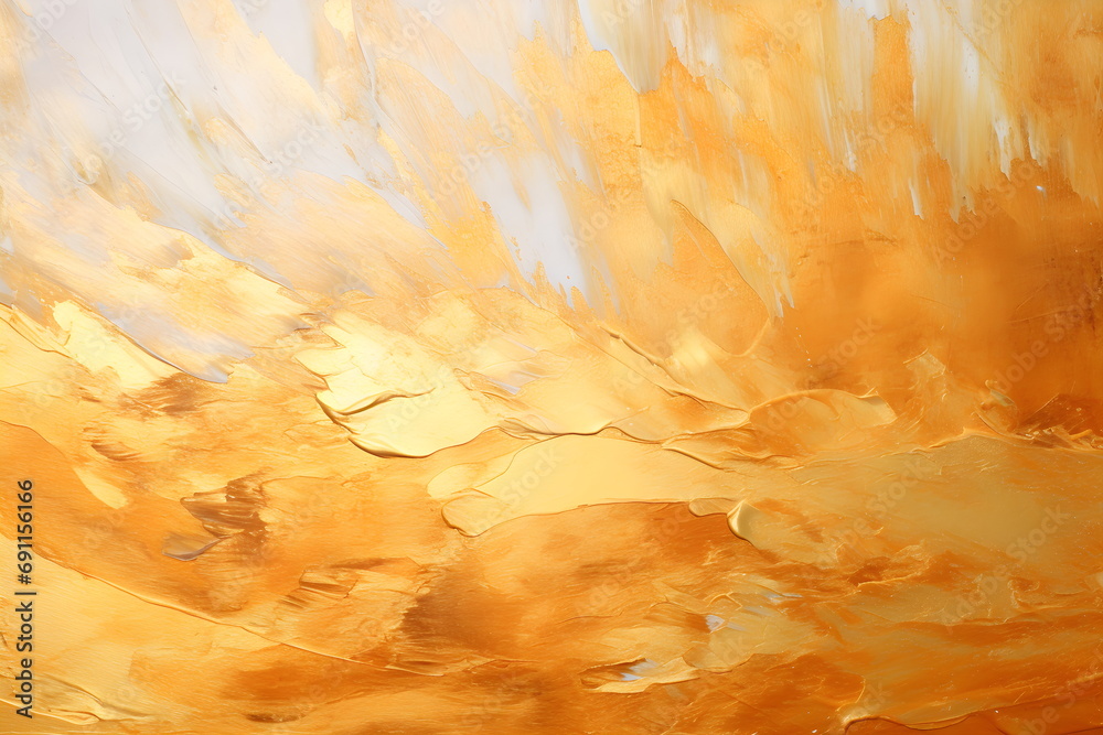 Painting using gold and white as the main colors. The color tones look ...