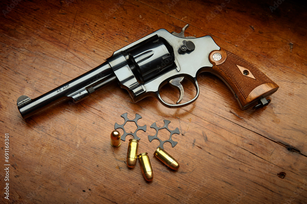 Smith & Wesson model 22. .45 caliber revolver with custom wood grips ...
