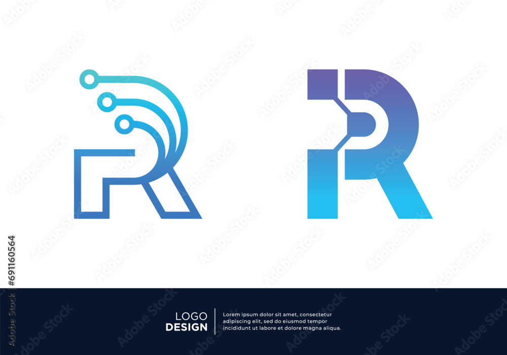 Set of letter R logo design for digital technology symbol. Stock Vector ...