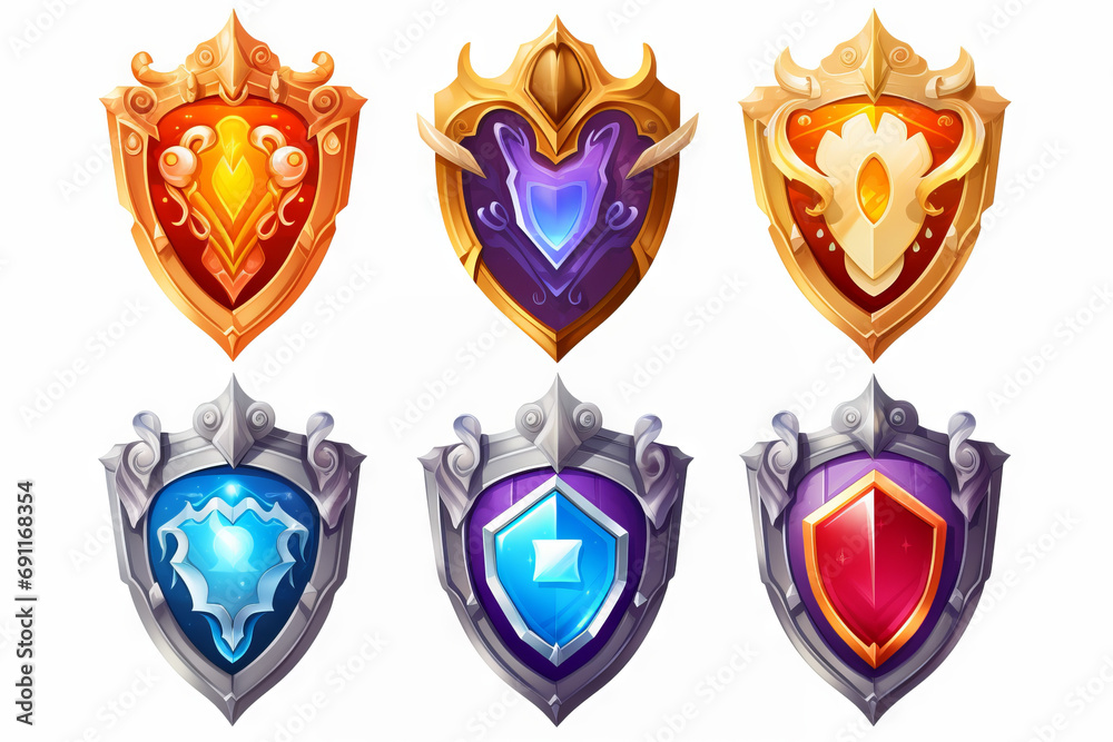 Game assets of legendary shields 3d cartoon clipart isolated on white ...