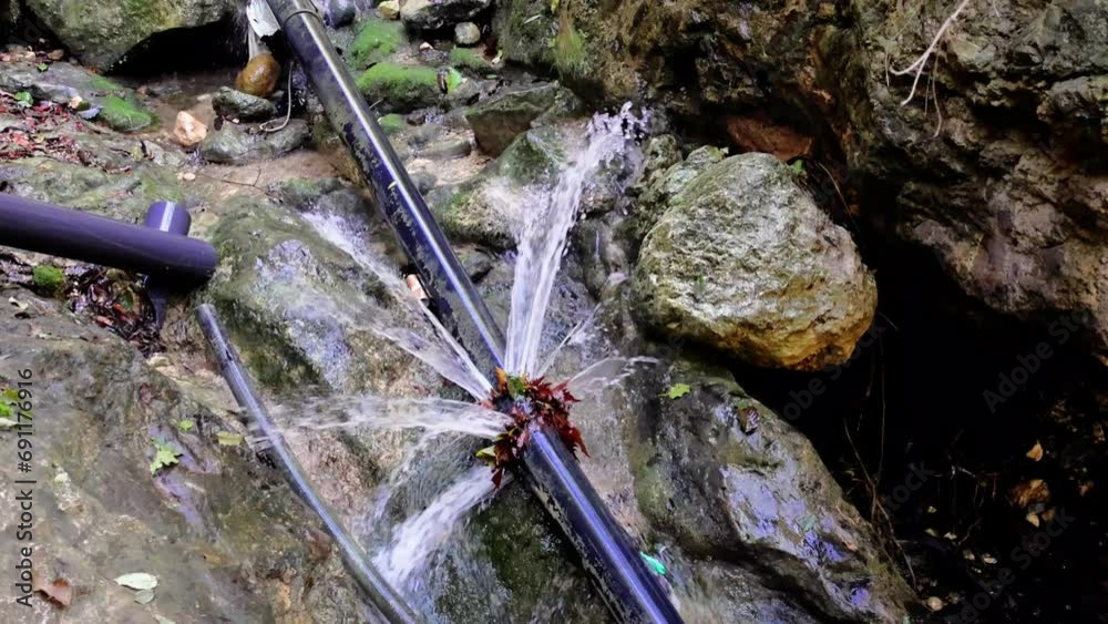 Leaking pipe crisis Water erupts from leaking pipe amid stones Urgent ...