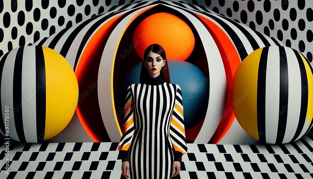 A model with bold and contrasting colors, creating a visually striking ...
