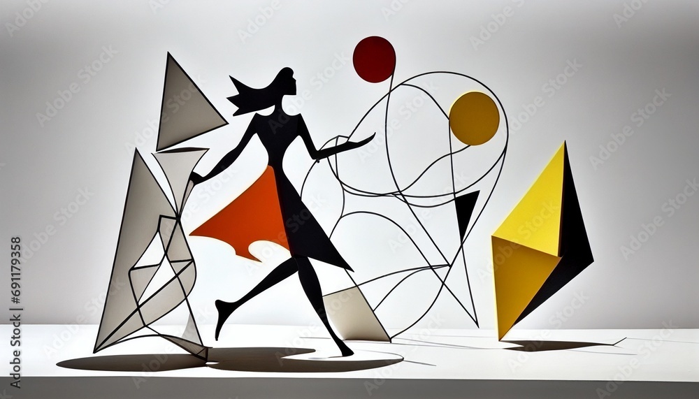 A model with dynamic and overlapping shapes, creating a sense of ...