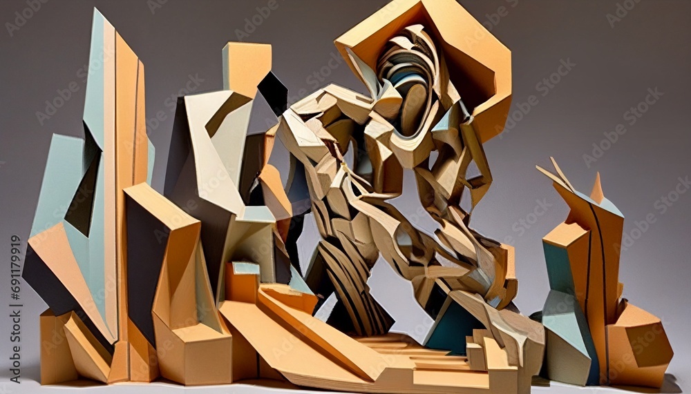 A model with fragmented and overlapping forms, playing with the idea of ...