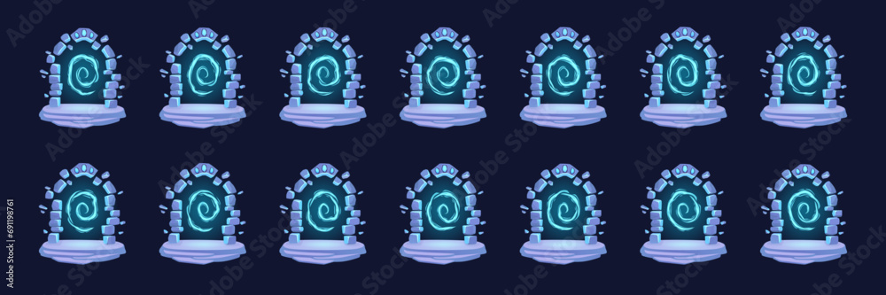 Portal animation. Animated spiral portals, cartoon teleport vortex ...