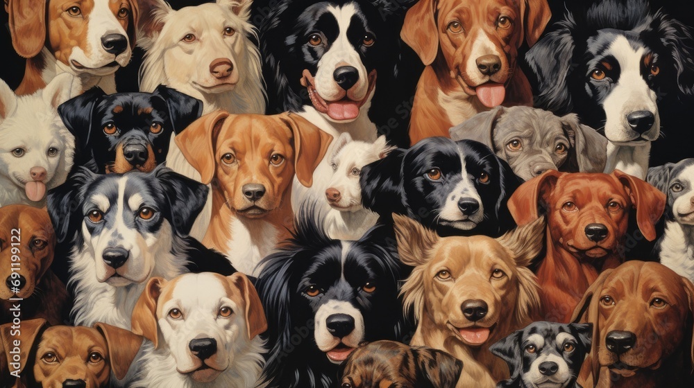 numerous dogs of various breeds in a horizontal format in a Pet-themed ...