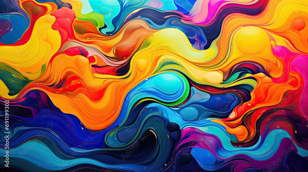 an Abstract liquid rainbow, flowing bright colors in a horizontal ...