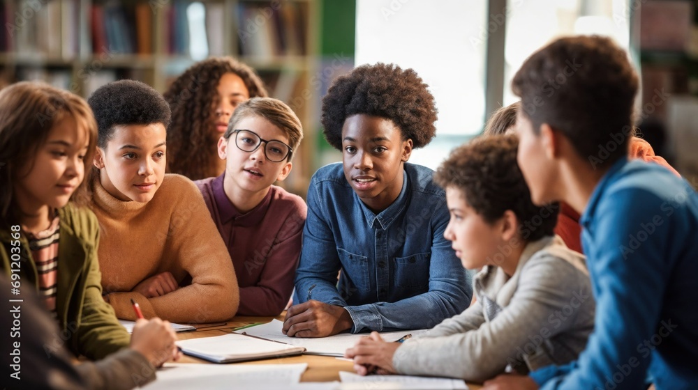 In a diverse classroom, photo of an very young black student ...