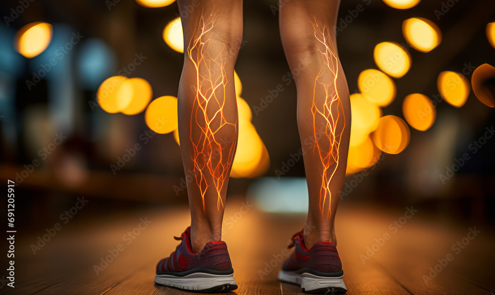 Close-up of an athletic woman's lower body with a highlighted graphic ...