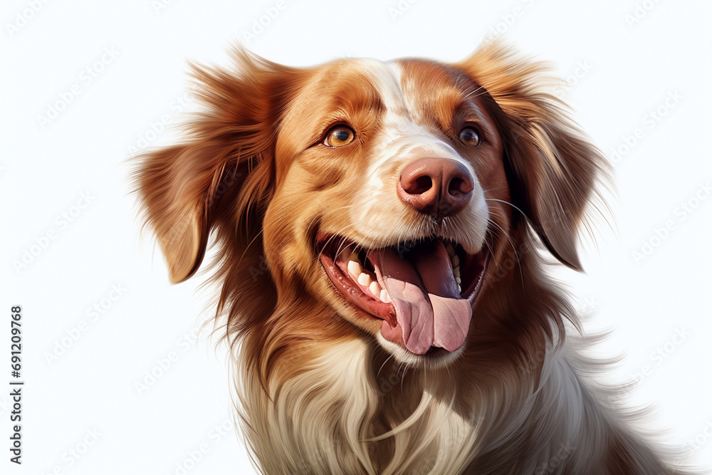 cachorro feliz com a boca aberta rindo em um fundo branco Stock ...