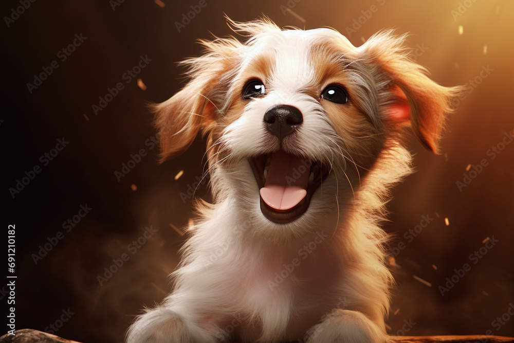 cachorro feliz com a boca aberta rindo em um fundo branco Stock ...