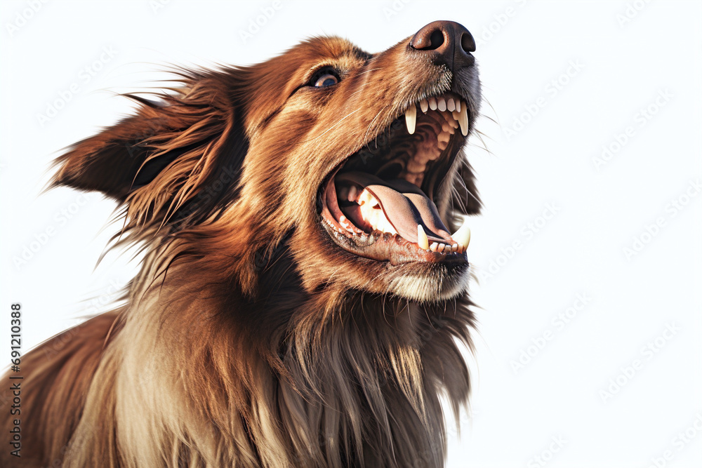 cachorro feliz com a boca aberta rindo em um fundo branco Stock ...