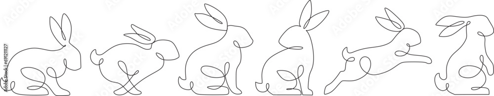 Bunny line art style icon set. Rabbit line art icon collection. Set of ...