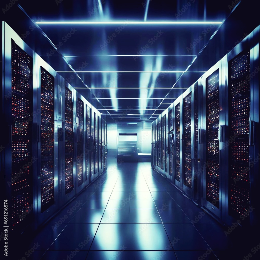 Server Room Computer Datacenter Rack Data server room. A spacious ...