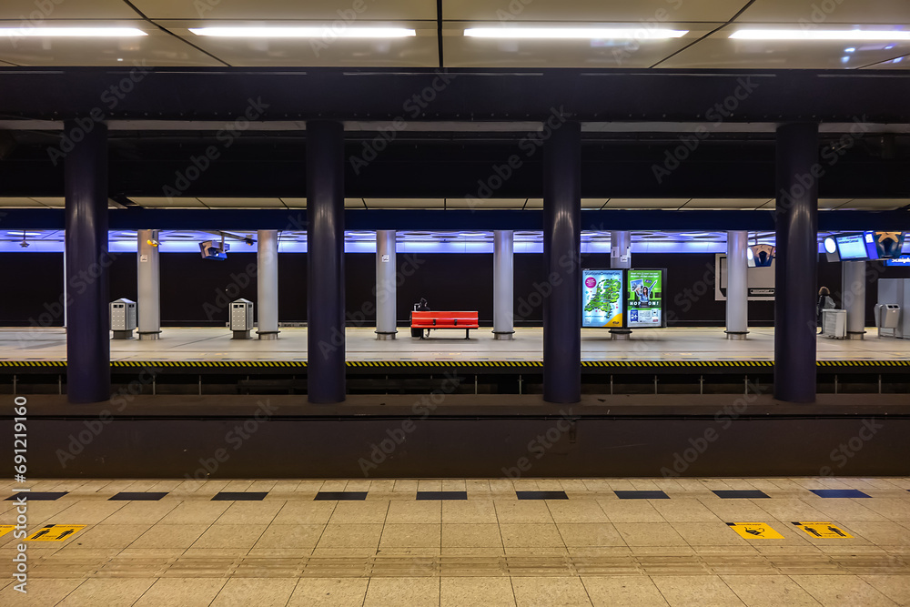 Interior of Train station in Amsterdam Airport Schiphol - main ...