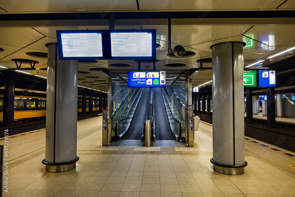 Interior of Train station in Amsterdam Airport Schiphol - main ...