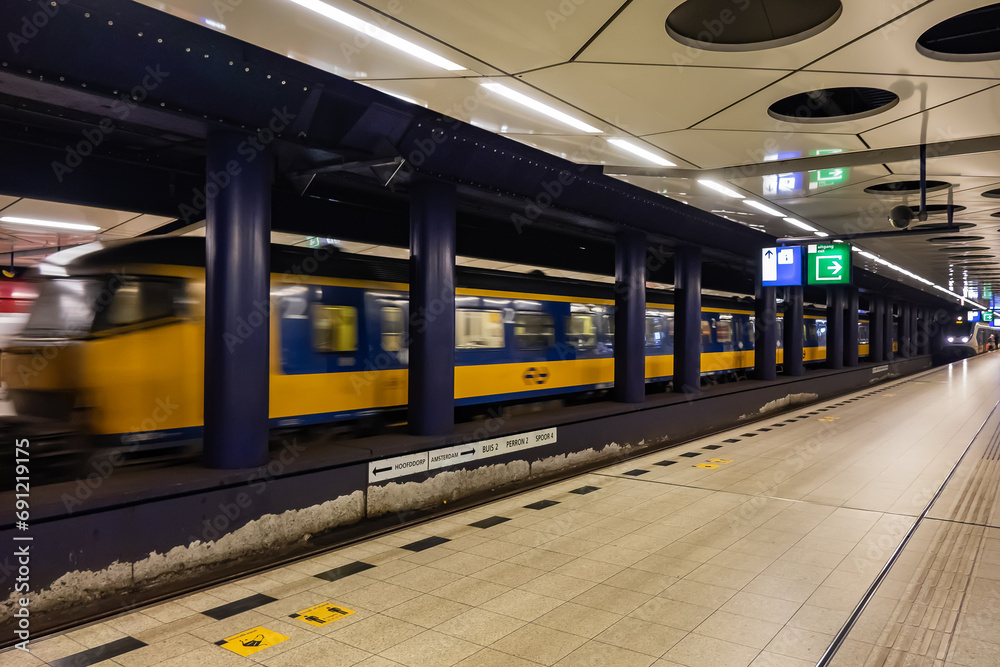 Interior of Train station in Amsterdam Airport Schiphol - main ...