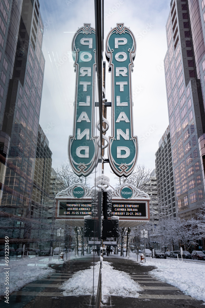 Portland, OR, USA - Feb 23, 2023: The iconic Portland sign at the ...