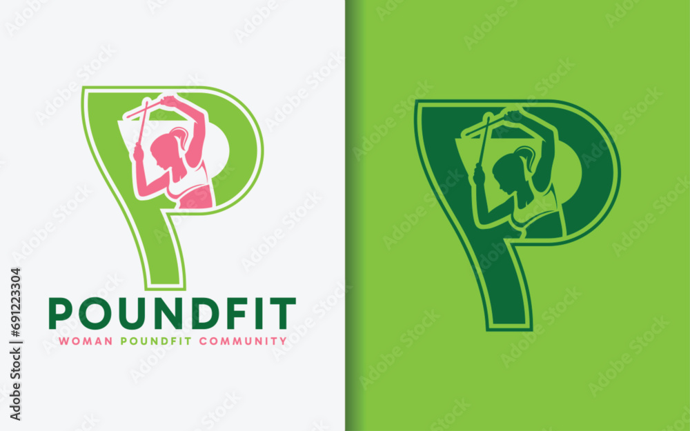 Poundfit Logo Design. Initial Letter P Combined with Silhouette of ...