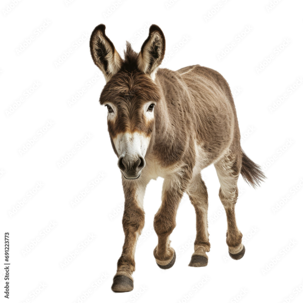 a Donkey/Burro trotting, full body in a front view in a PNG, isolated ...