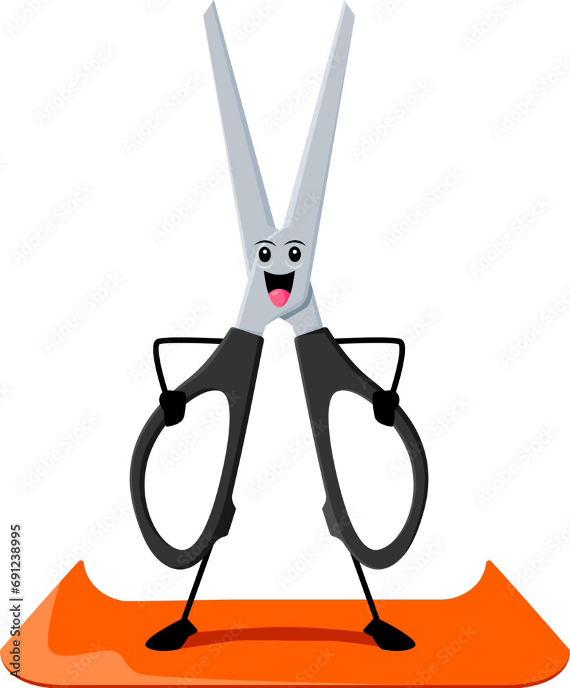 Cartoon scissors school supply character on yoga fitness sport ...